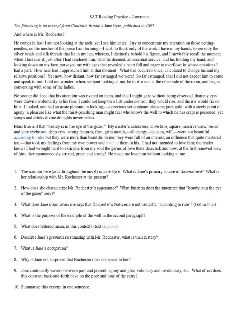 SAT Reading Practice | PDF | Jane Eyre