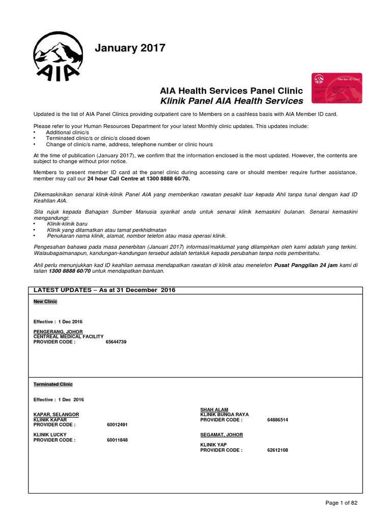 AIA Health Services Panel Clinics List | PDF | Malaysia | Health Care