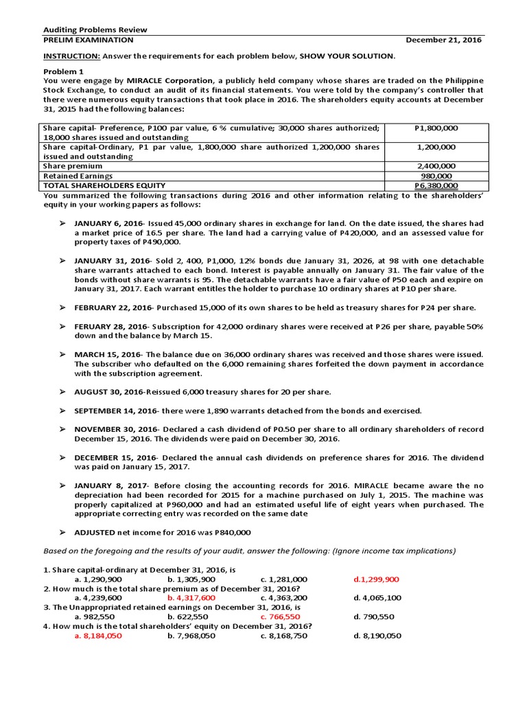 Prelim Exam Aud Prob Review | Download Free PDF | Bonds (Finance) | Warrant (Finance)