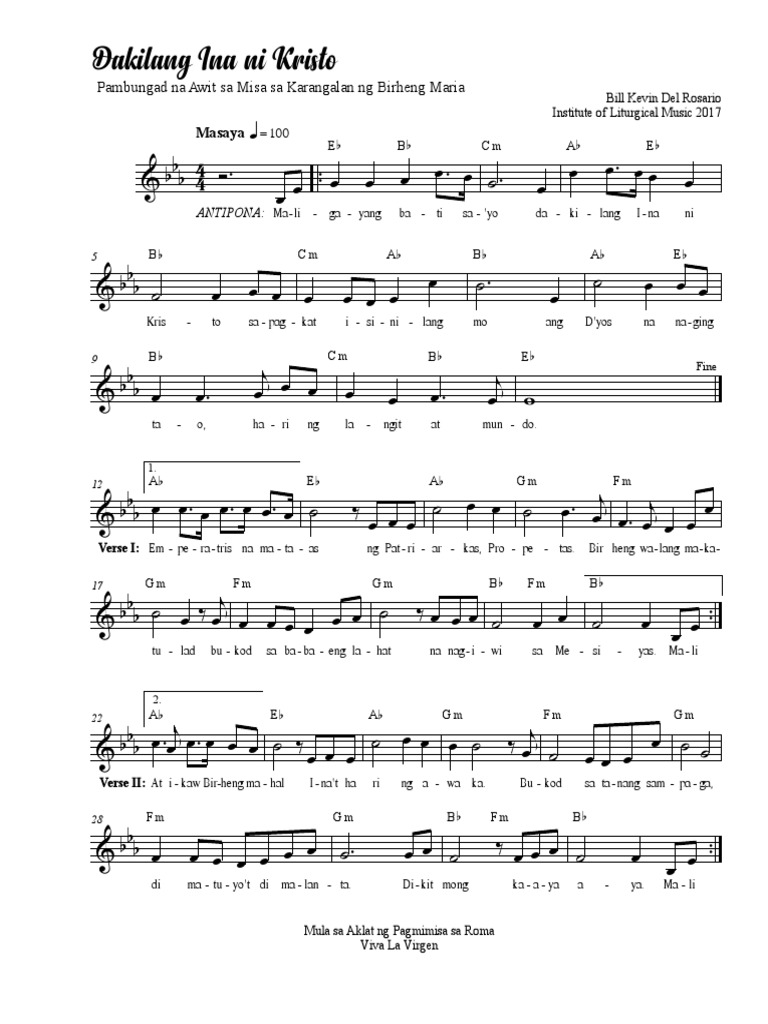 Dakilang Ina Ni Kristo (Mass For The Blessed Virgin) Bill Kevin Del ...