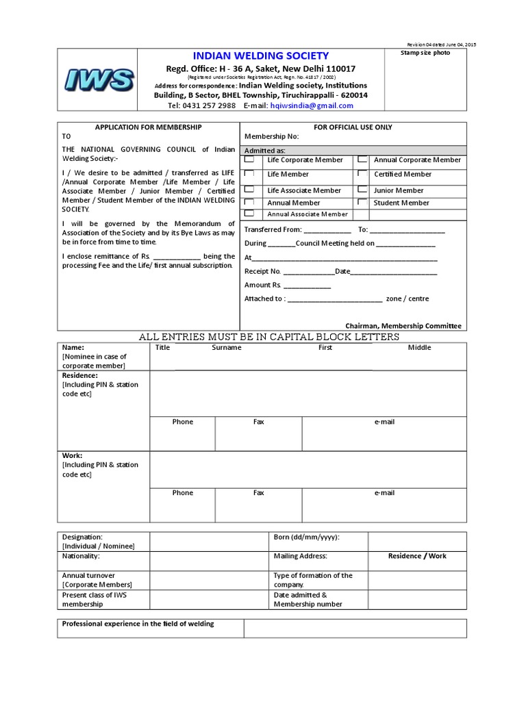 IWS Membership Form | PDF | Diploma | Revenue