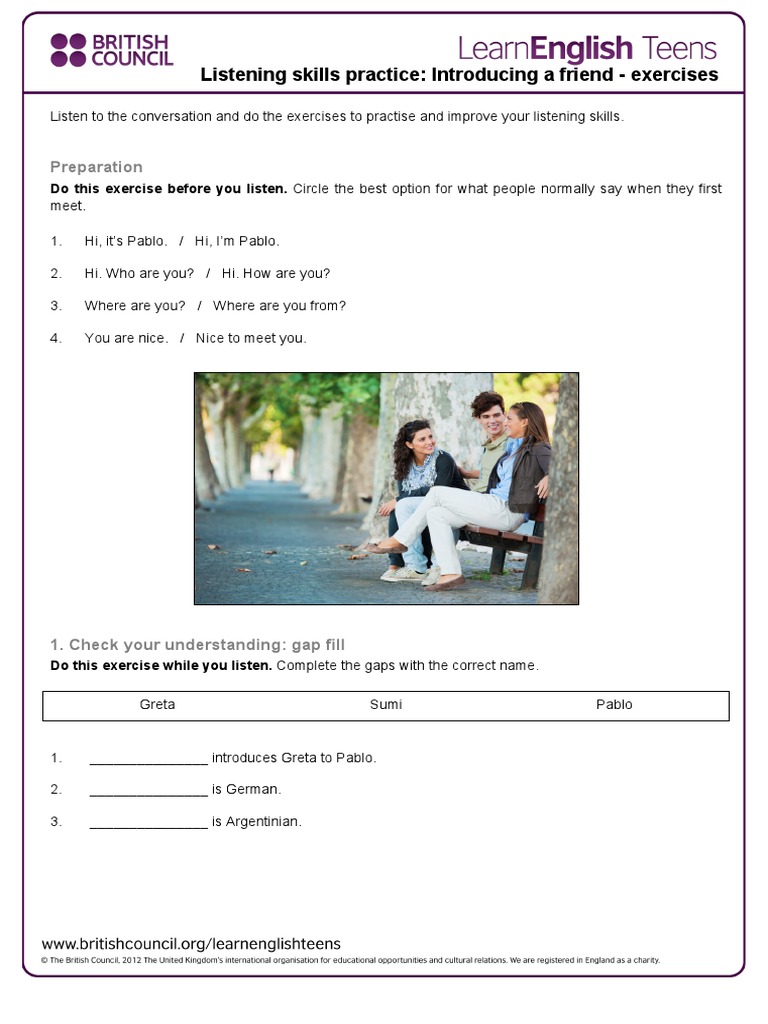 Introducing A Friend - Exercises 1 | PDF | Language Arts & Discipline