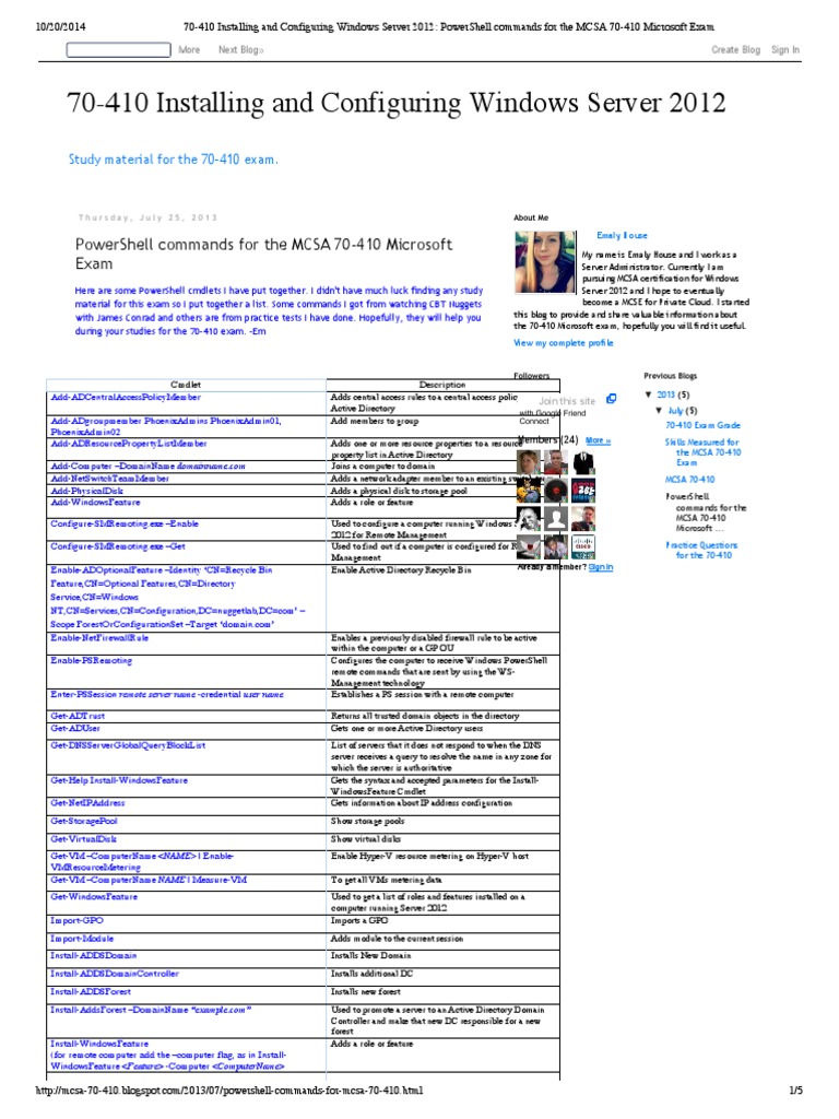 70-410 Installing and Configuring Windows Server 2012 - PowerShell Commands For The MCSA 70-410 ...