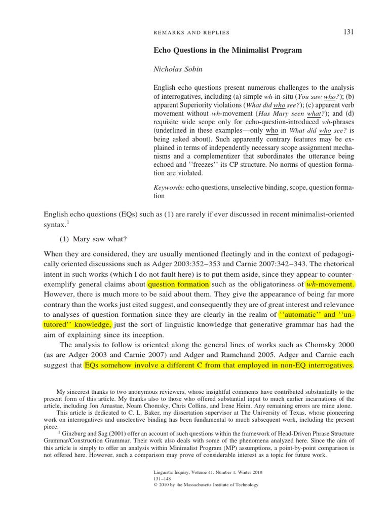 Echo Questions PDF | PDF | Question | Clause