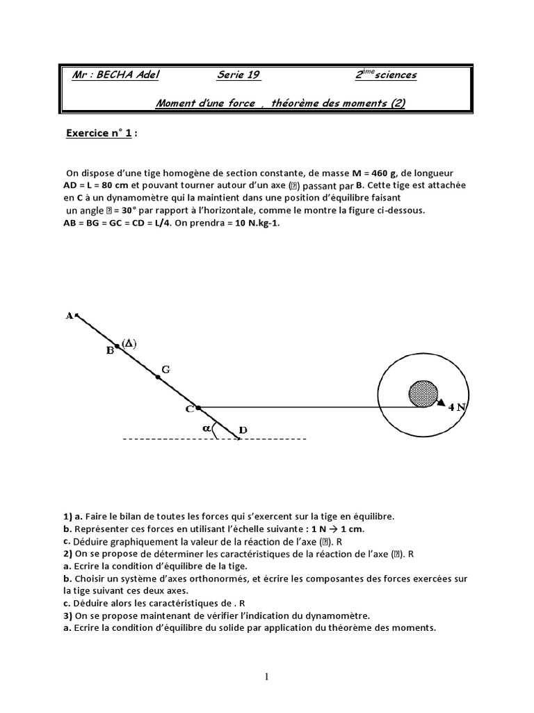 Exercices corrigés sur le moment de force | PDF | Moment d'une force ...