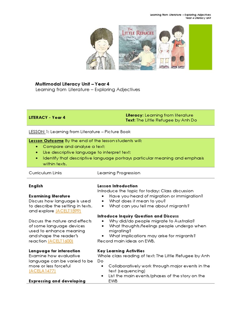 Learning From Literature Exploring Adjectives the Little Refugee by Anh ...