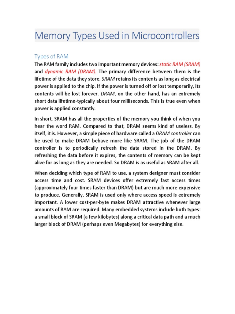 Memory Types Used in Microcontrollers | PDF | Random Access Memory | Read Only Memory