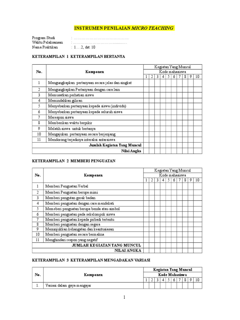 Instrumen Penilaian Micro Teaching | PDF