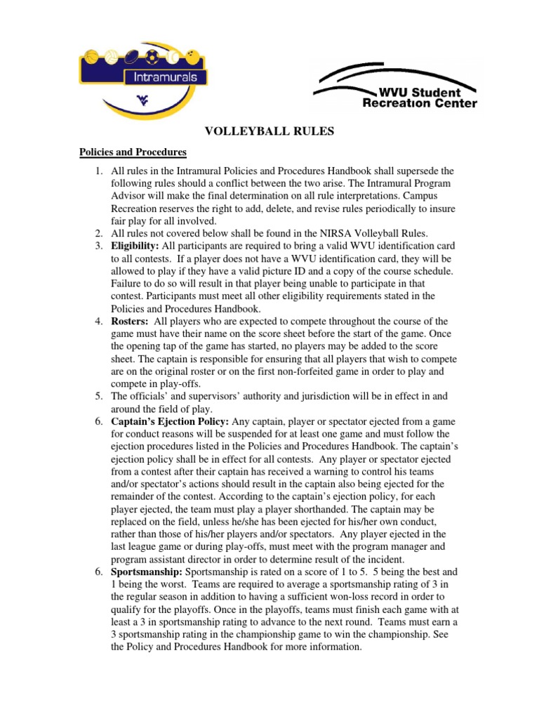 Intramurals Volleyball Rules | PDF | Team Sports | Games Of Physical Skill