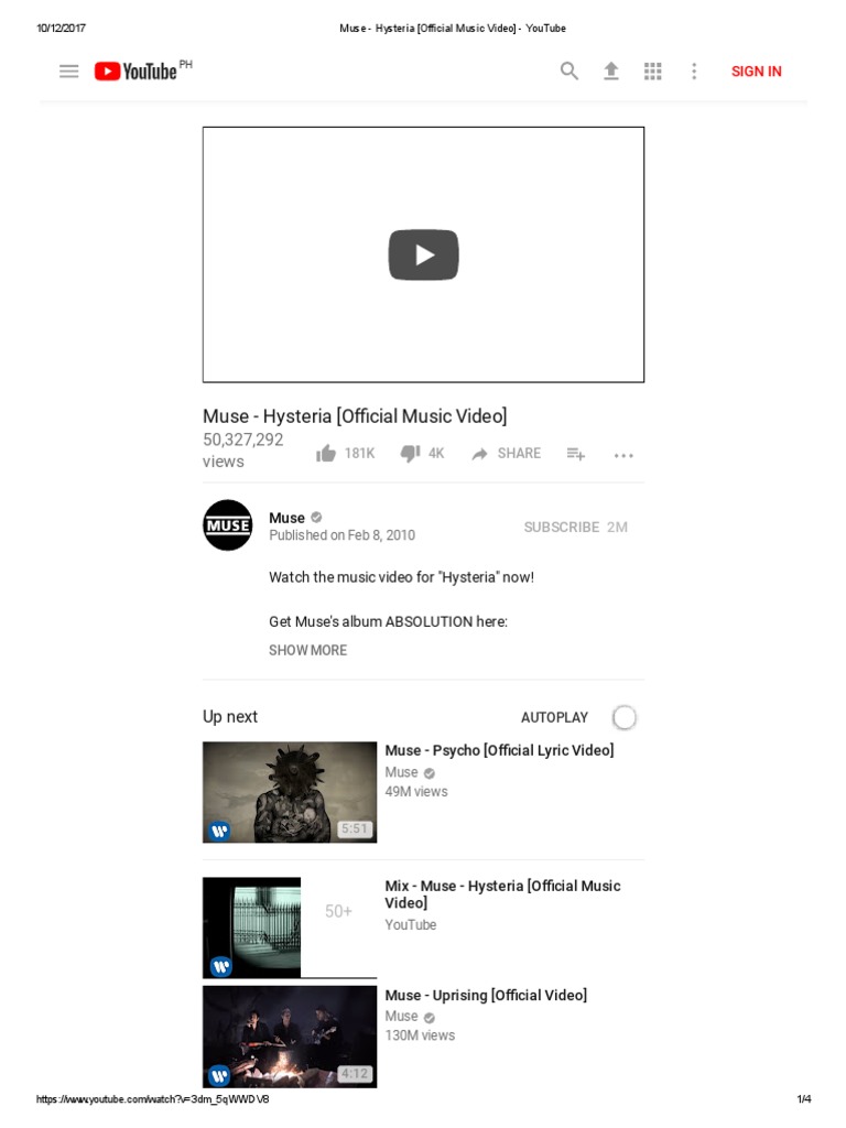 Muse - Hysteria (Official Music Video) - YouTube | PDF | Recorded Music ...