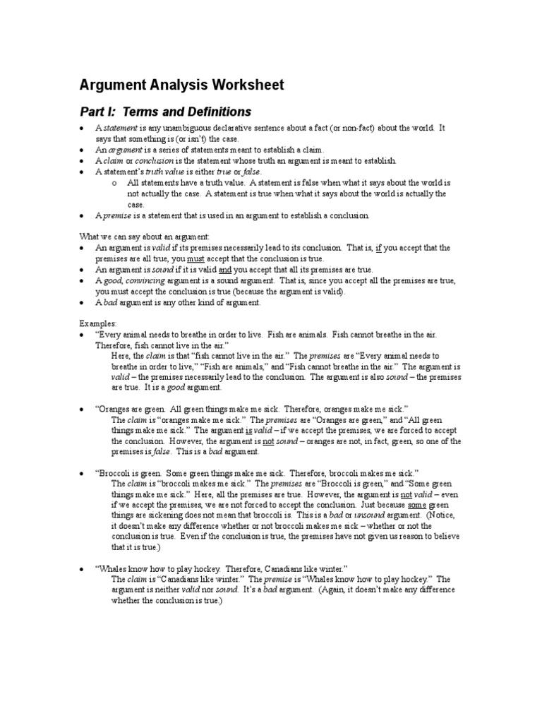 Argument Analysis Worksheet Guide | PDF | Validity | Argument