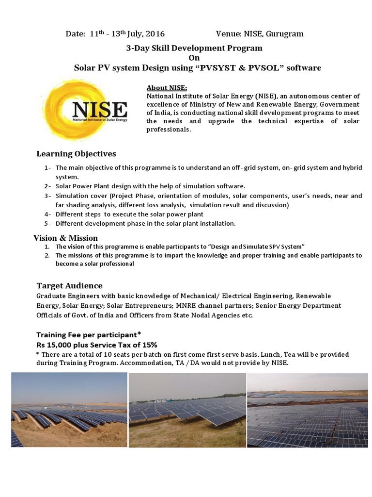 2nd PVSYST Training at NISE | PDF | Solar Energy | Solar Power