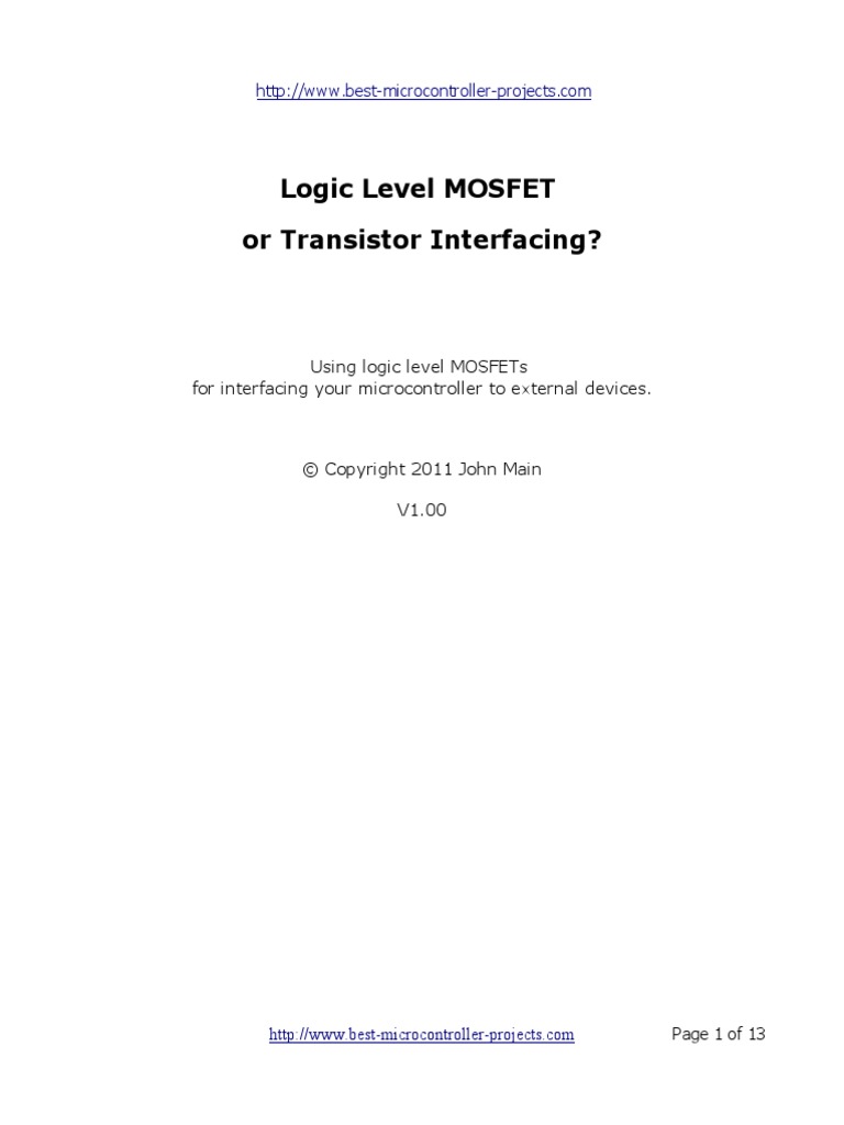 Logic Level Mosfet v1 00 | PDF | Field Effect Transistor | Mosfet