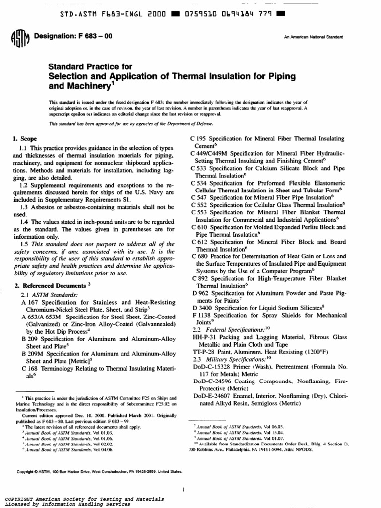 Astm F 683 | PDF | Thermal Insulation | Steam