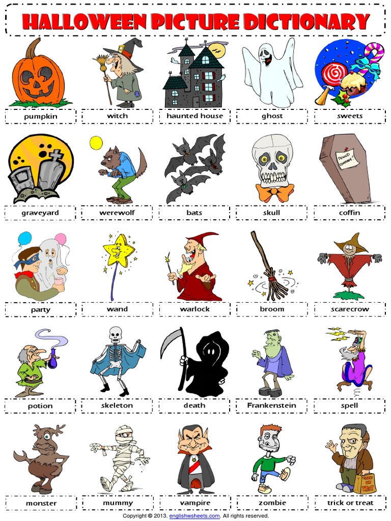Halloween Esl Vocabulary Picture Dictionary Worksheet For Kids PDF | PDF