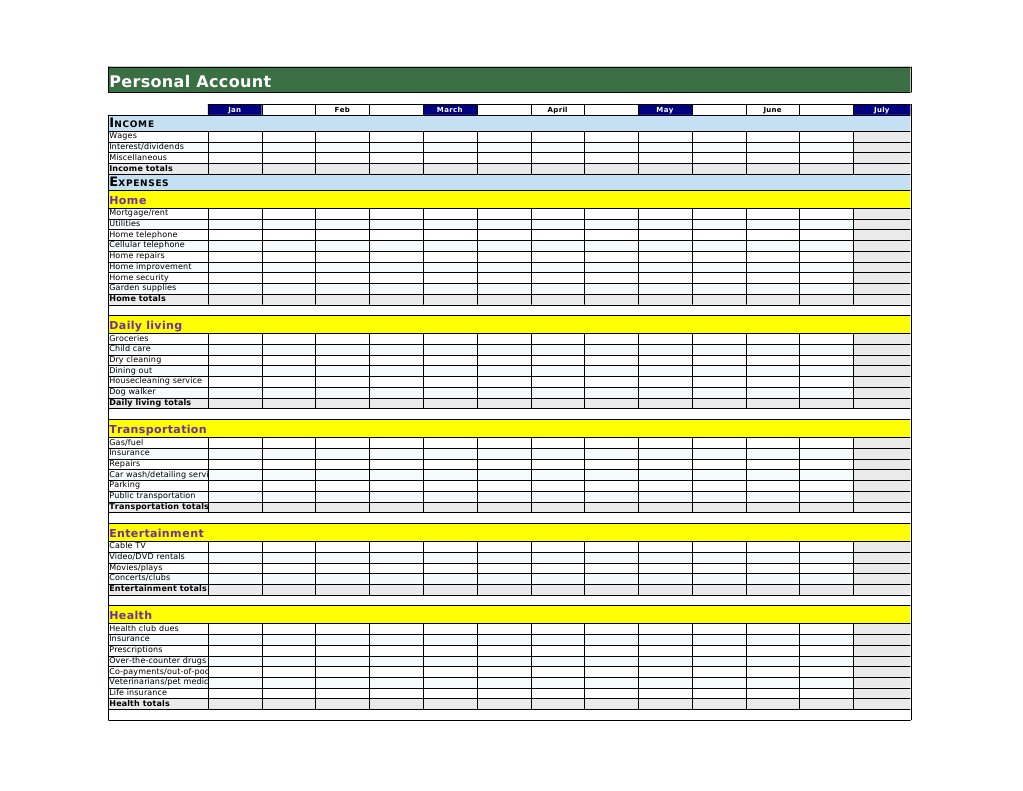 Personal Account Template | PDF