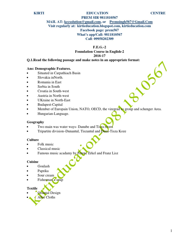 F.E.G.-2 Foundation Course in English-2 2016-17 Q.1.Read The Following ...