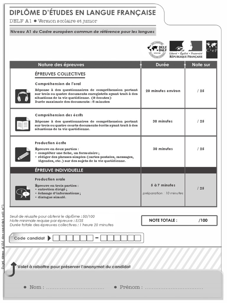 Delf Dalf A1 SJ Candidat Coll Sujet Demo PDF | PDF | la Francophonie ...
