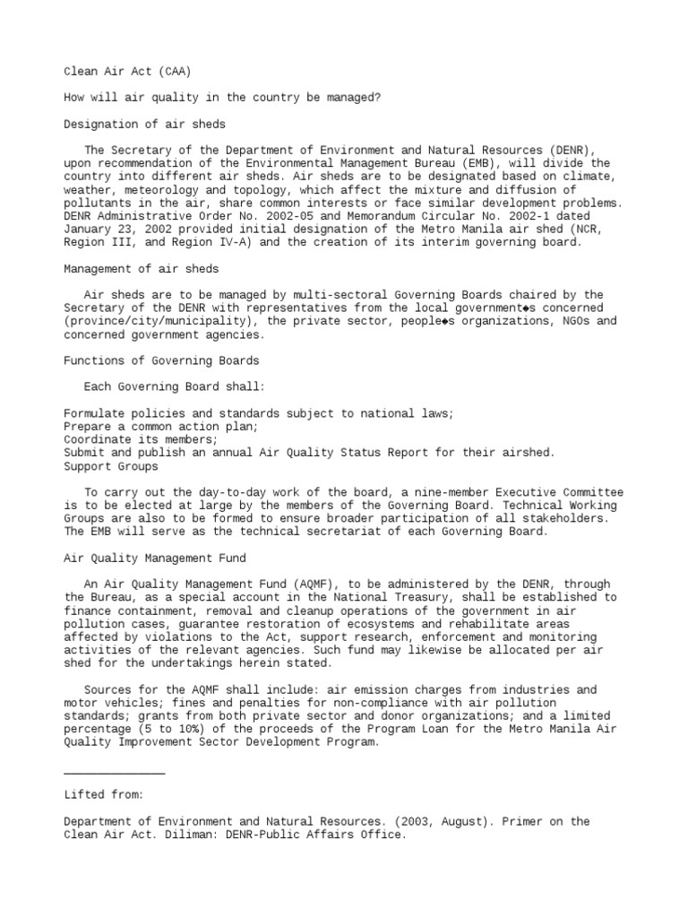 Clean Air Act | PDF | Clean Air Act (United States) | Emission Standard