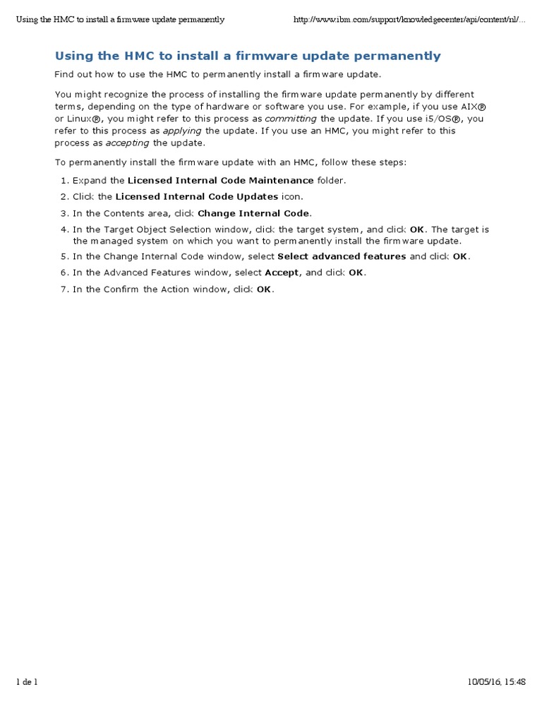 Using The HMC To Install A Firmware Update Permanently | PDF