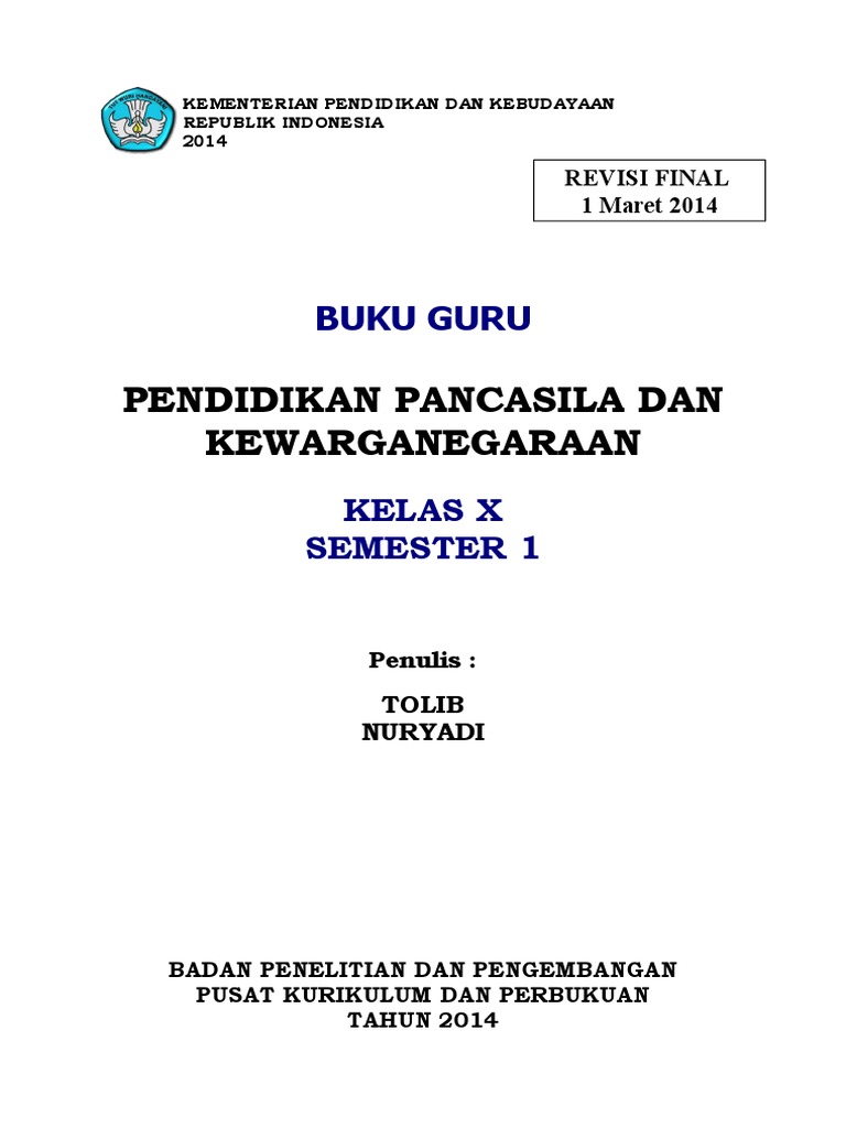 Cover Buku Guru PPKN Kelas X Semester 1 | PDF