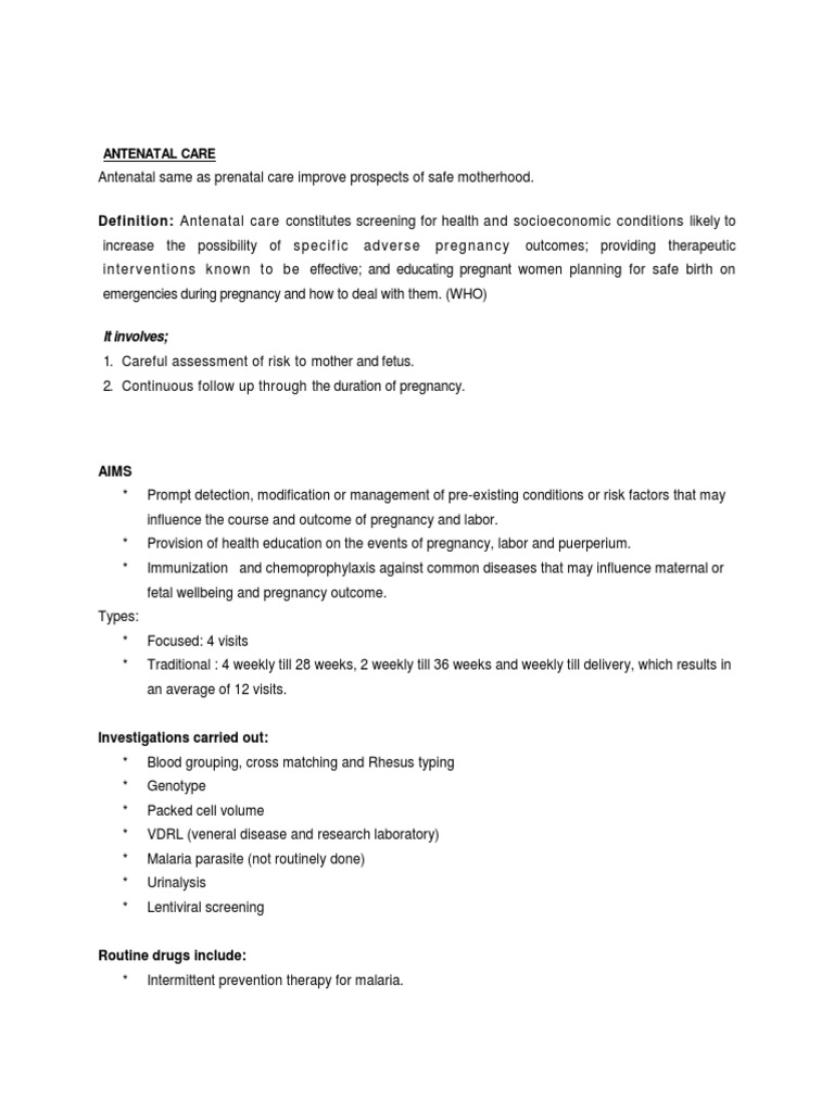 Antenatal Care It Involves Pdf