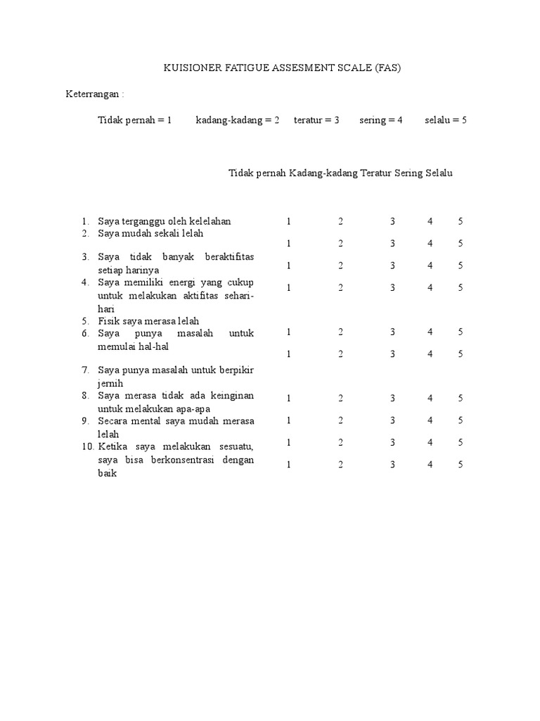 Kuisioner Fatigue | PDF
