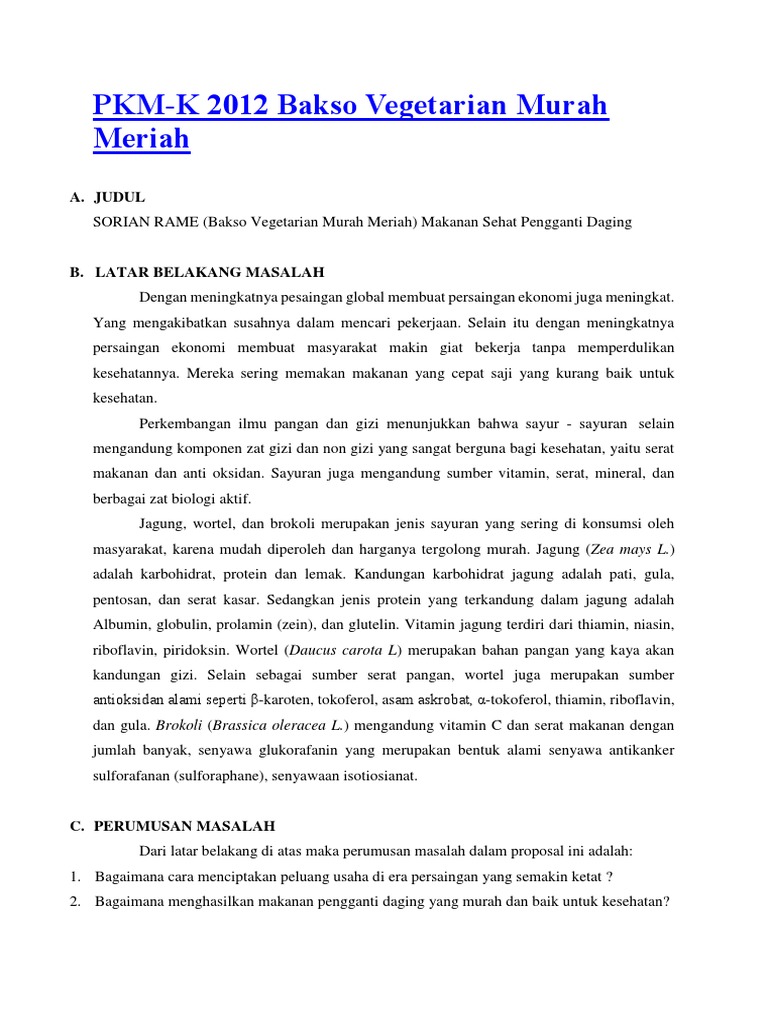 Contoh Proposal PKM-K | PDF