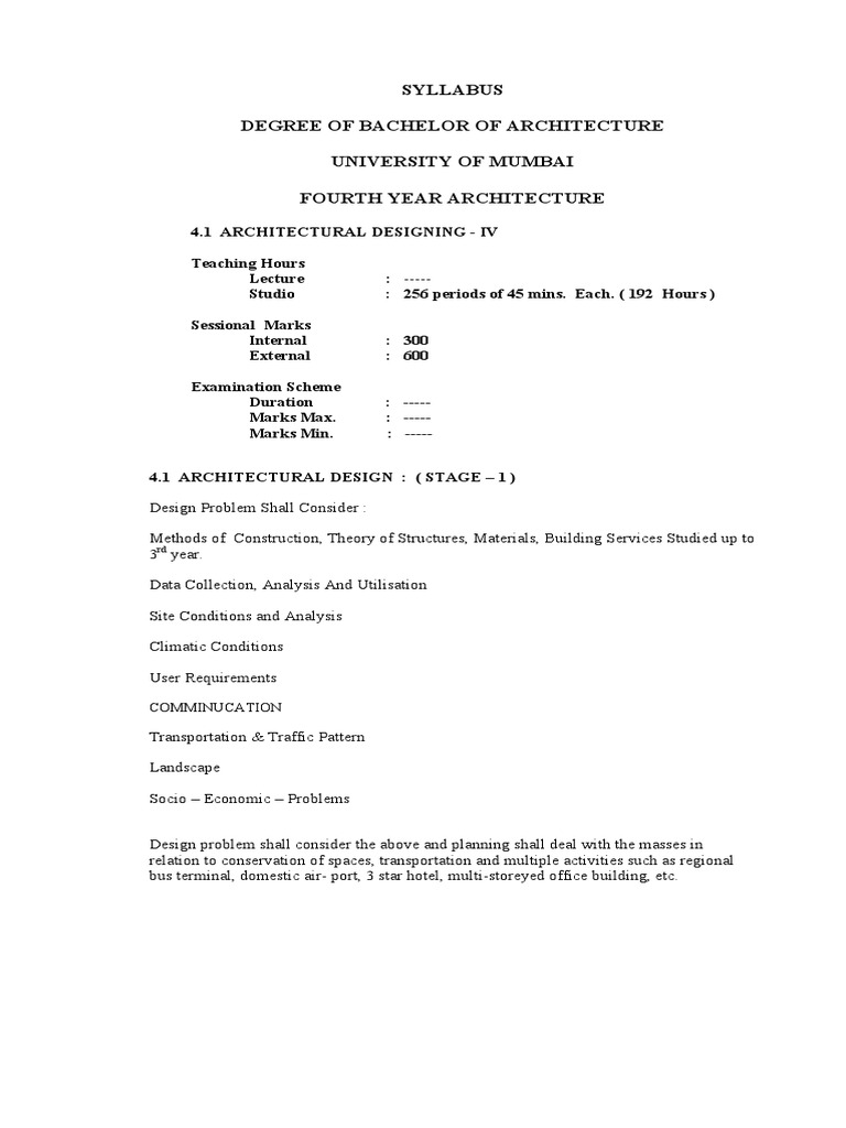 4th Year B.arch Syllabus | PDF | Urban Planning | Ventilation ...