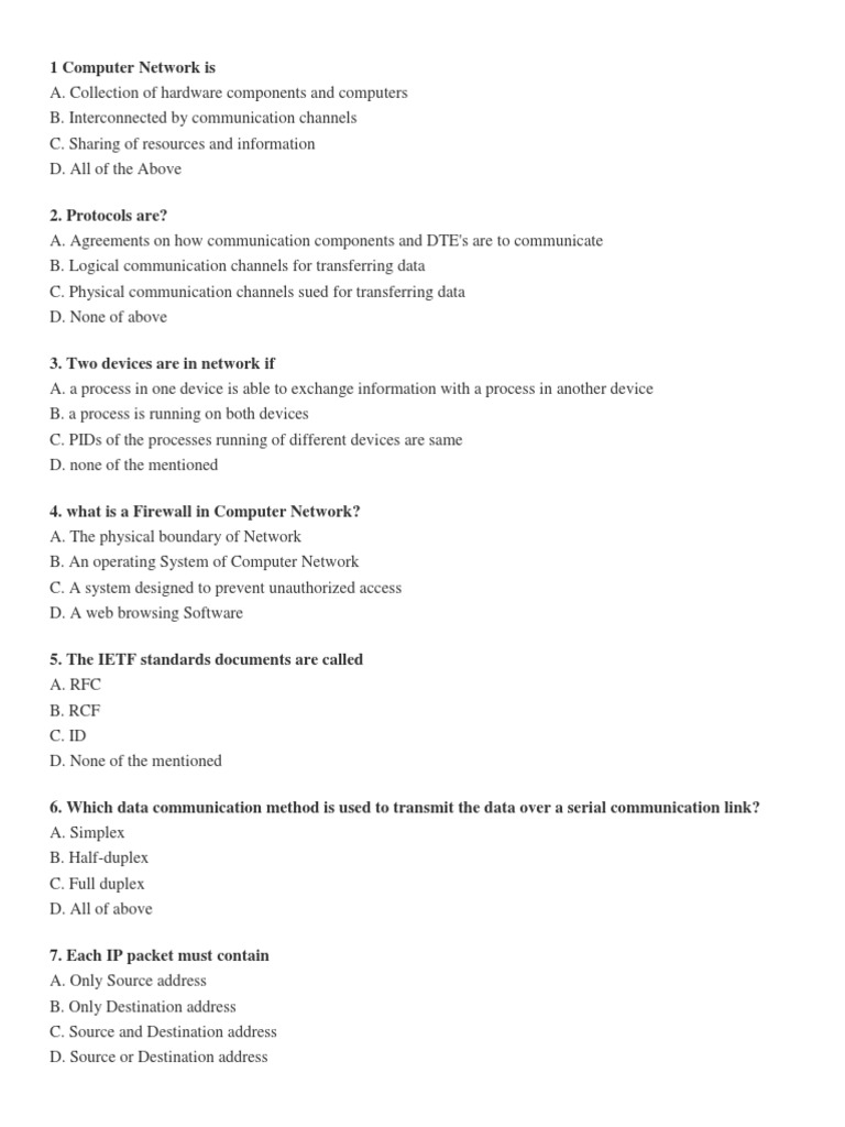 50 MCQs | Download Free PDF | Ip Address | Computer Network
