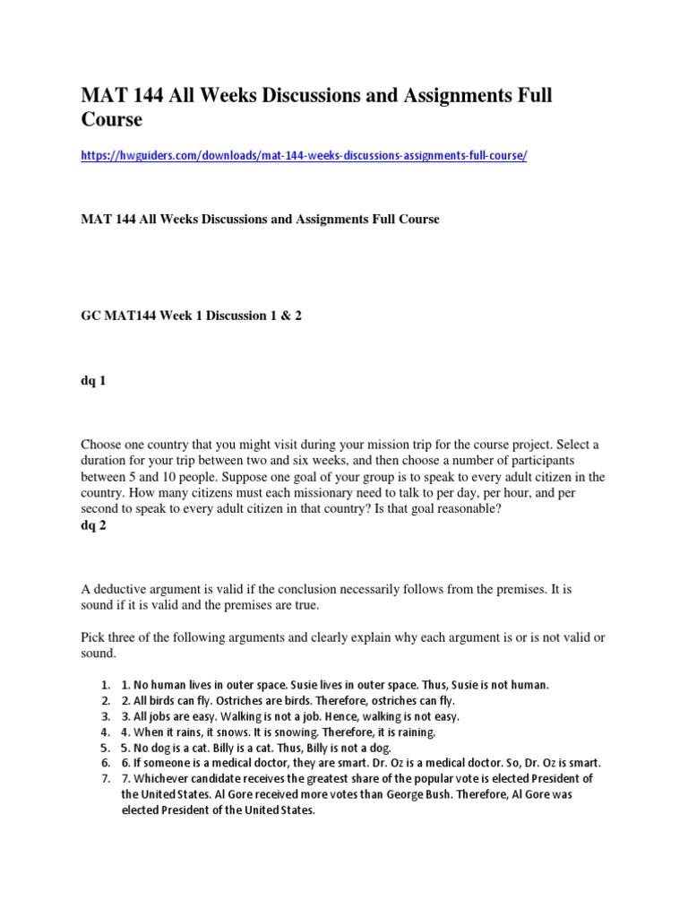MAT 144 All Weeks Discussions and Assignments Full Course | PDF ...
