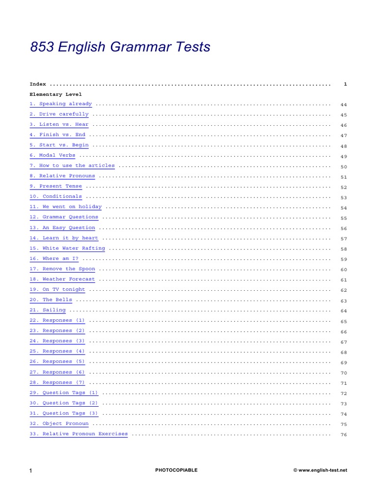 English Grammar Tests | PDF