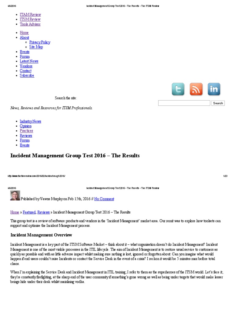 Incident Management Group Test 2016 - The Results - The ITSM Review ...