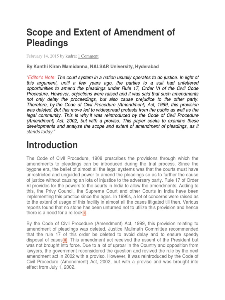 Scope and Extent of Amendment of Pleadings | PDF | Pleading | Lawsuit