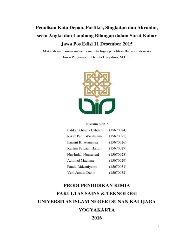 Makalah Penulisan Kata Depan, Partikel, Singkatan Dan Akronim, Serta ...