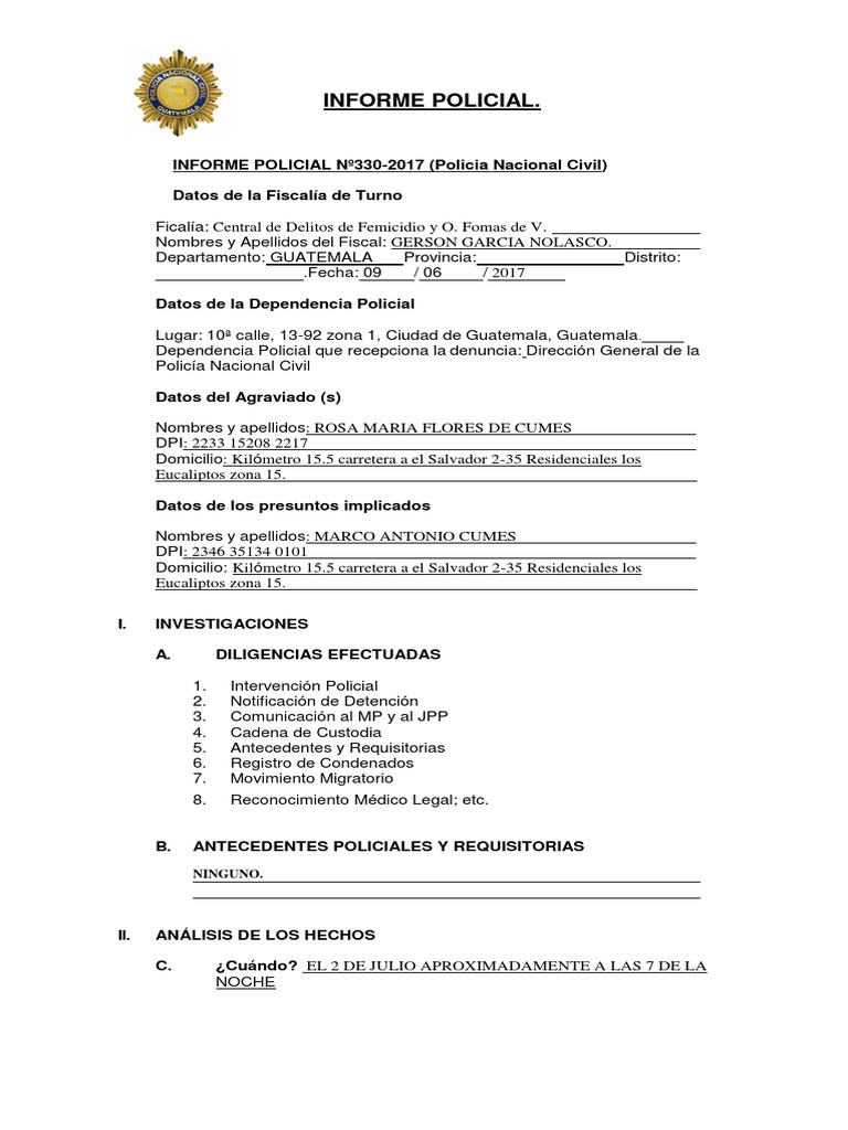 Informe Policial | PDF | Policía | Crimen y violencia
