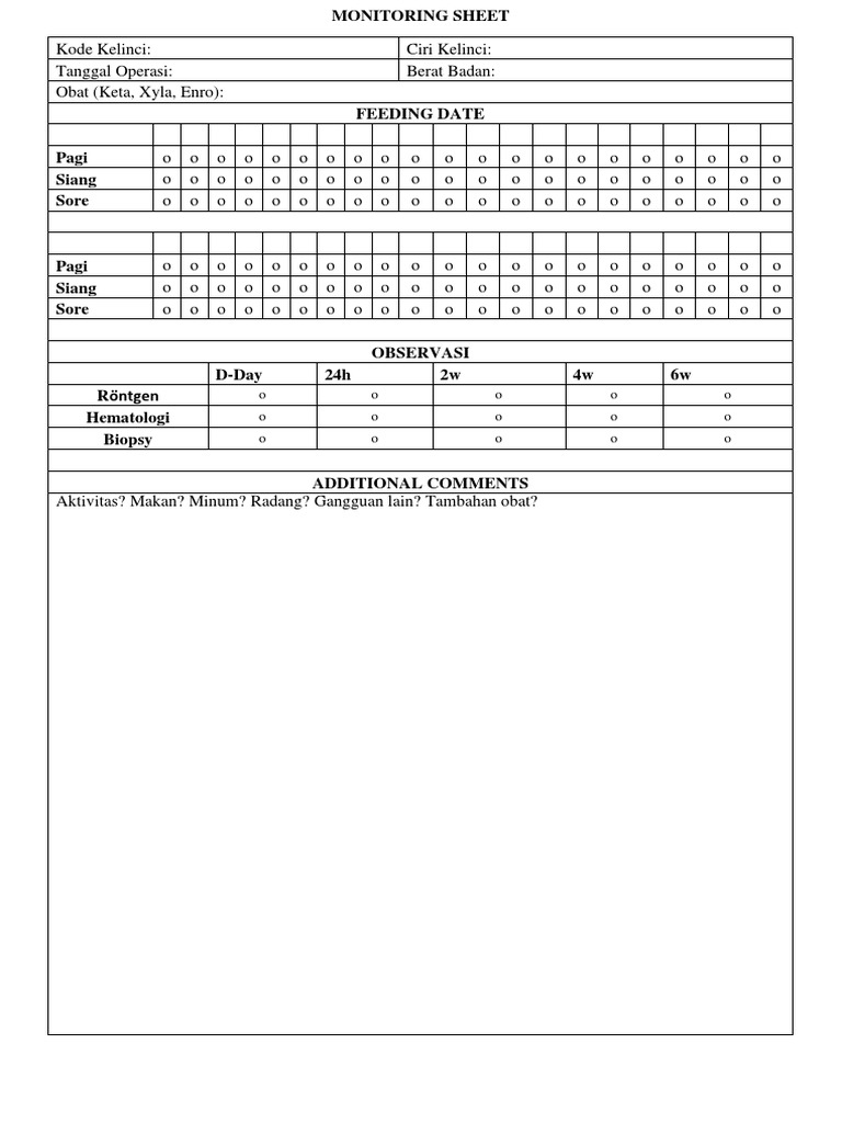 Rabbit Monitoring Sheet Template | PDF