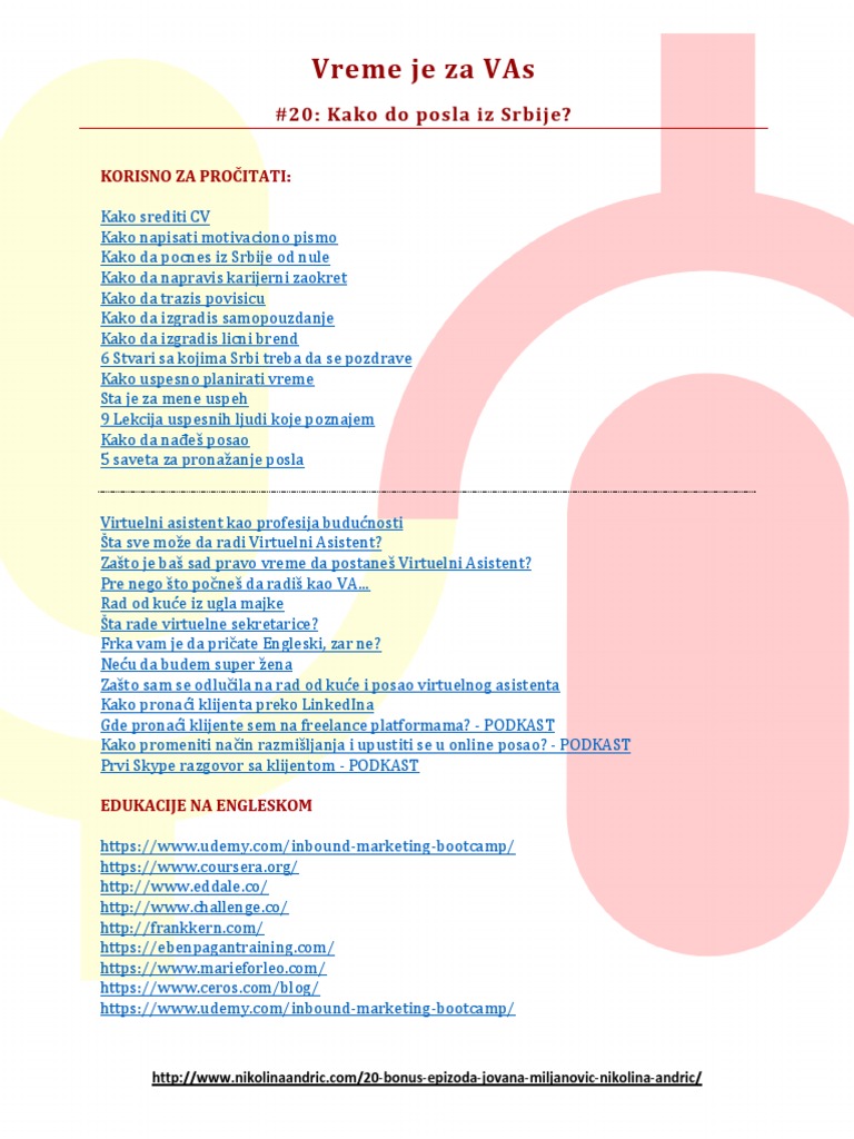 20 Kako Do Posla Iz Srbije Jovana Miljanovic Nikolina Andric | PDF