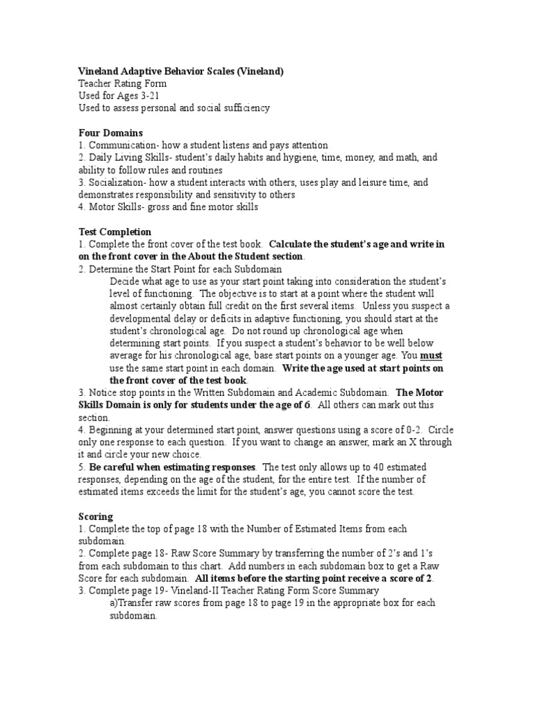 Vineland Adaptive Behavior Scales | PDF | Learning | Psychology