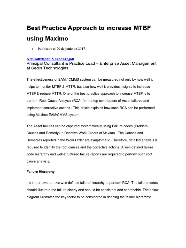 Best Practice Approach To Increase MTBF Using Maximo | PDF ...