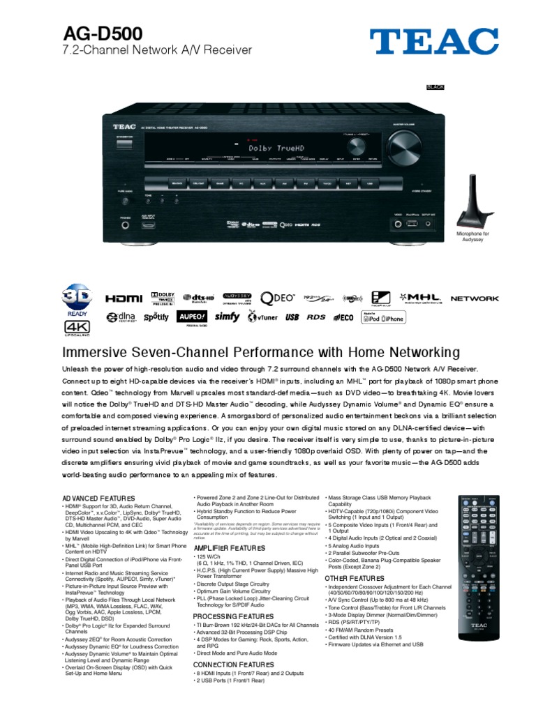 TEAC AG-D500 Datasheet en | PDF | I Pod | Hdmi