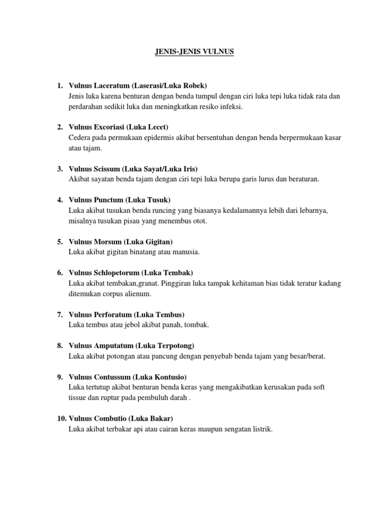 Jenis-Jenis Vulnus dan Karakteristiknya | PDF | Dewasa Muda