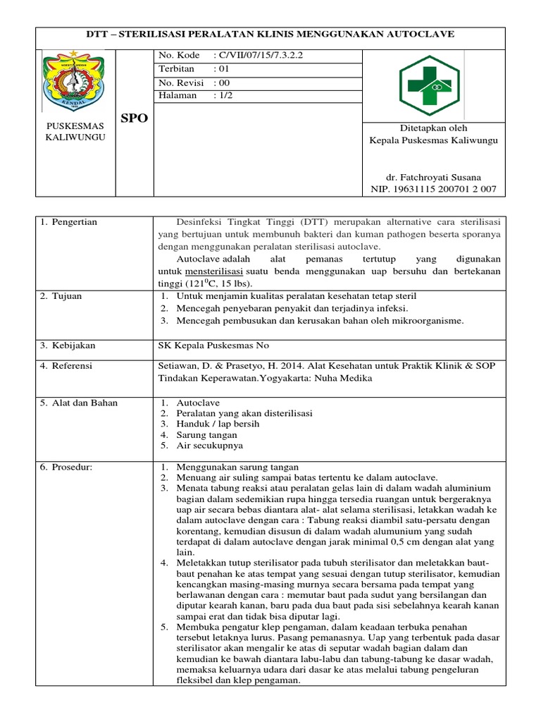7.3.2.2 SOP DTT-Sterilisasi Metode Autoclave | PDF