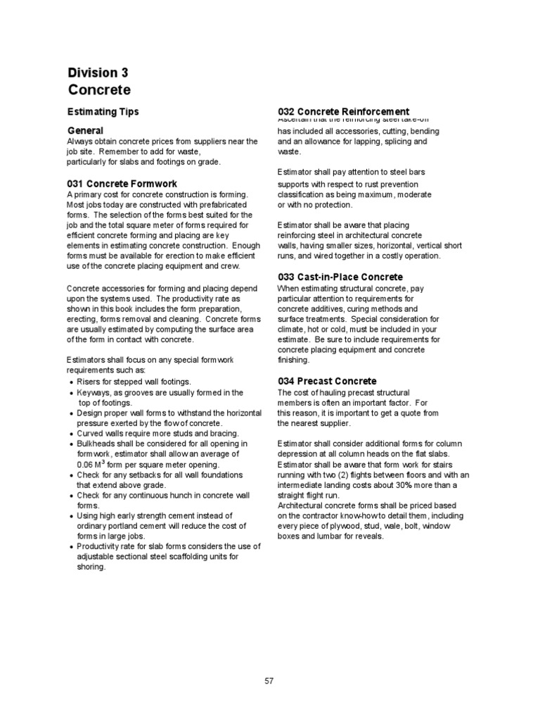 DIV 03 Concrete Labor | PDF | Concrete | Precast Concrete