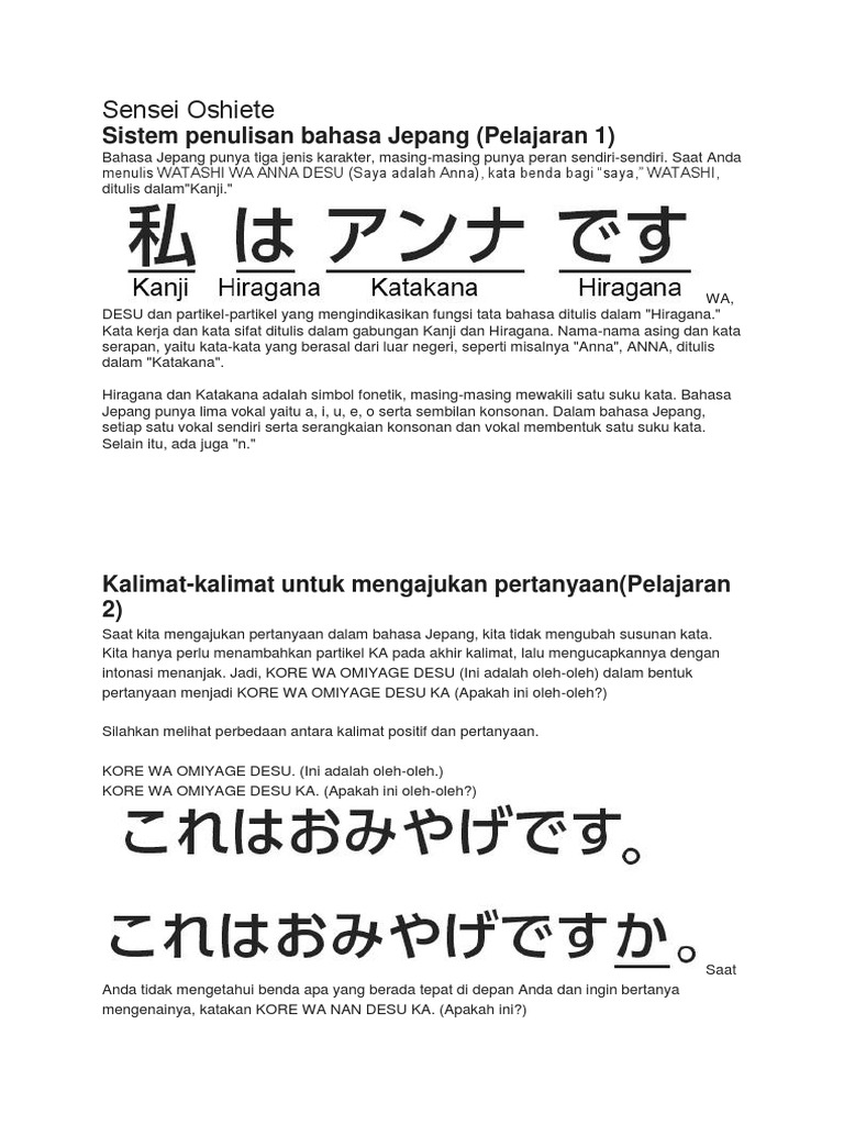 Panduan Dasar Penulisan Bahasa Jepang | PDF