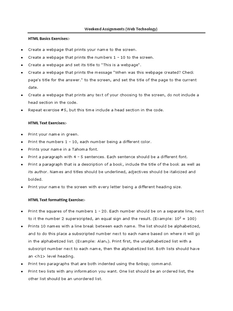 Weekend Assignments Web Tech 24 Oct | PDF | Web Page | Hypertext