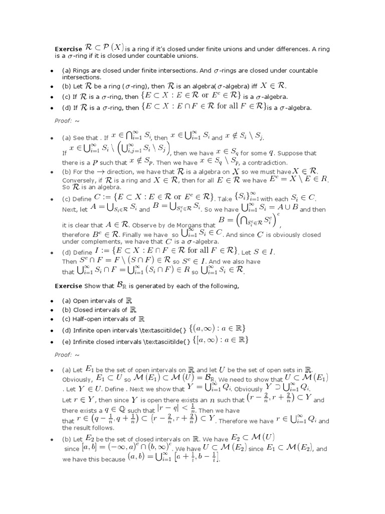 Understanding Rings and Algebras in Measure Theory | PDF | Measure ...