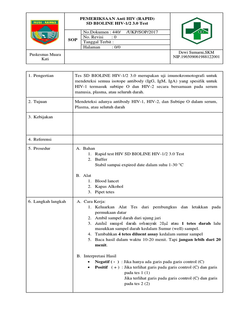 Sop Pemeriksaan Anti Hiv SD Bioline | PDF