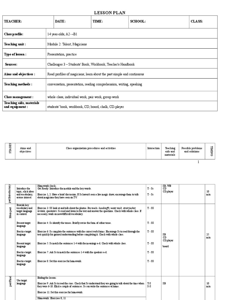 Magician Lesson Plan for A2-B1 Students | PDF | Vocabulary | Reading ...