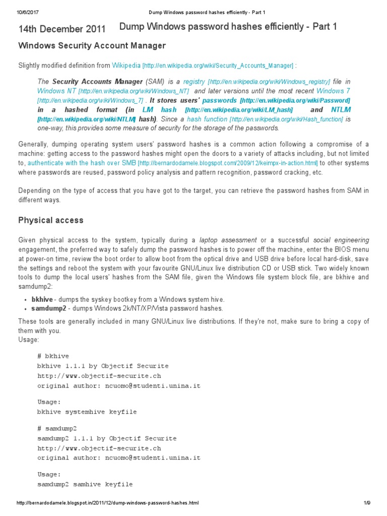 Dump Windows Password Hashes Efficiently - Part 1 | PDF | Windows ...